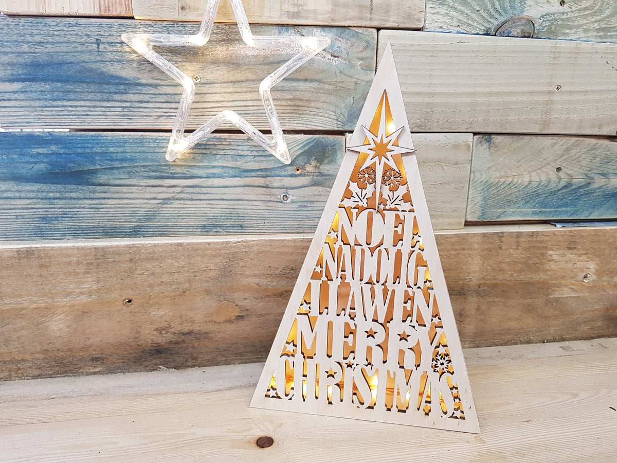 Wooden Christmas Tree Light Box – Dawns Welsh Gifts