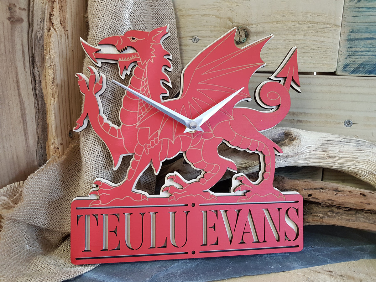 Peraonlised Wooden Dragon Clock – Dawns Welsh Gifts